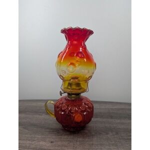 L. E. Smith | Accents | Vintage Amber Red Glass Oil Lamp Hurricane ...